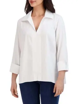 Foxcroft Agnes Split Cuff Popover Blouse - White