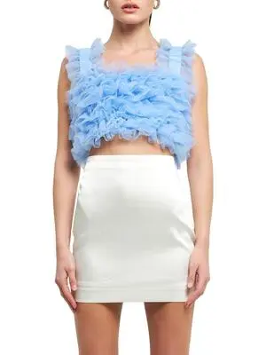 Endless Rose Ruffle Tulle Crop Tank - Powder Blue