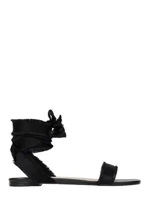 Red Valentino Frayed Satin Ankle Tie Sandals - Black