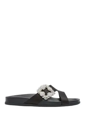 Manolo Blahnik Chilanghi Crystal Buckle Slide Sandals - Black