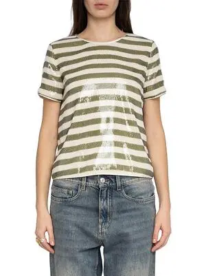 Zadig&Voltaire Tchao Sequin Stripe Top - Moss