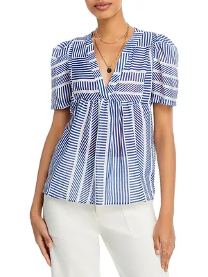 Aqua Aqua Short Sleeve V Neck Top Navy