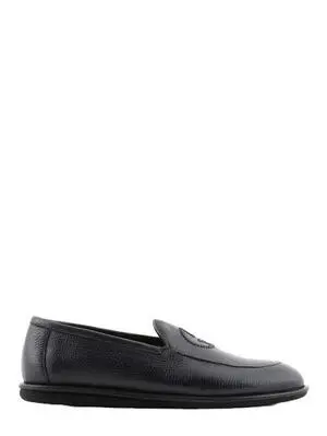 Giorgio Armani Deerskin Loafers With Embroidered Logo - Navy