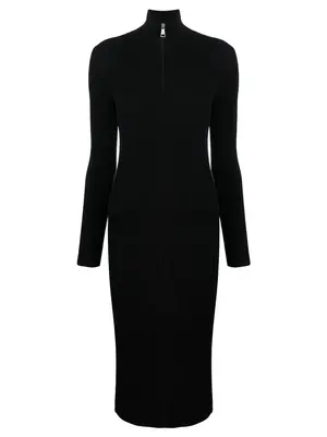 Moncler Zip-up Crêpe Midi Dress - Black