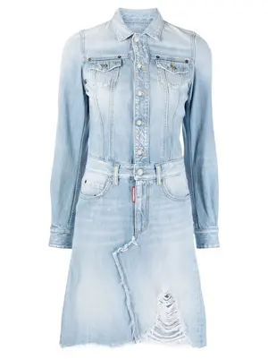 Dsquared2 Distressed Denim Shirtdress - Blue