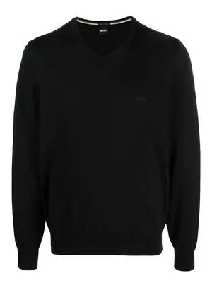 BOSS Embroidered-logo V-neck Jumper - Black