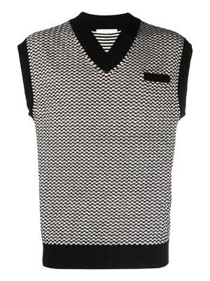 Helmut Lang Checked V-neck Sweater Vest - Black