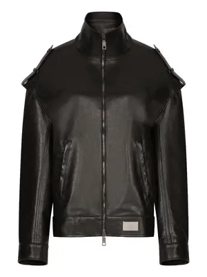 Dolce & Gabbana Logo-plaque Leather Jacket - Black
