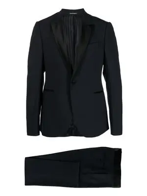 Emporio Armani Satin-trim Single-breasted Suit - Blue