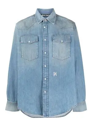 Palm Angels Monogram-embroidered Denim Shirt - Blue