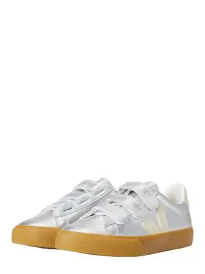 VEJA Recife Metallic Leather Sneakers With Hook-and-loop Closures - Silver