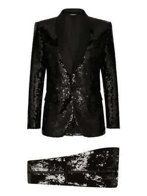 Dolce & Gabbana Sequined Single-breasted Sicilia-fit Tuxedo Suit - Black