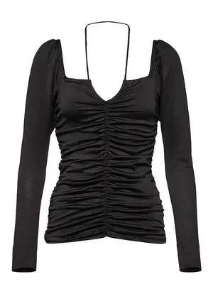 GANNI Ruched Jersey Top - Black