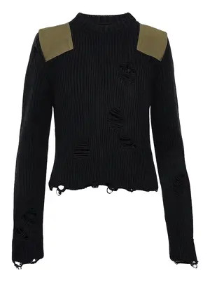 MAISON MARGIELA Distressed Cotton And Wool Sweater - Black