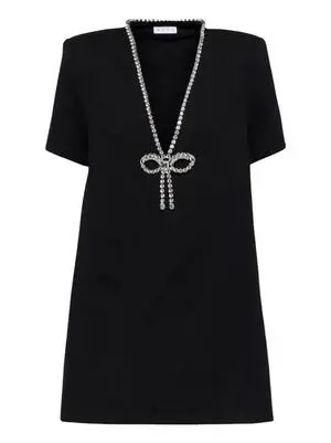 AREA Crystal Bow Jersey T-shirt Dress - Black