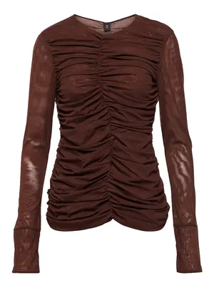 Sir The Label Jacques Gathered Mesh Top - Brown