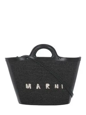 Marni Tropicalia Raffia And Leather Bag - Black