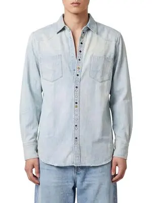 GOLDEN GOOSE Embroidered Cotton Shirt With French Collar - Blue