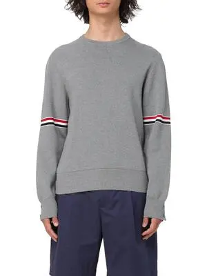Thom Browne Crew Neck Sweater With Striped Sleeves - Grey