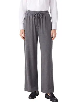 Brunello Cucinelli High-waisted Cotton And Silk Wide Leg Trousers With Drawstring Grey