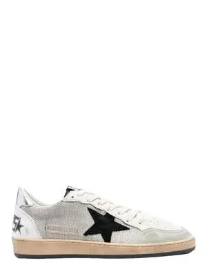 GOLDEN GOOSE Ball Star Low Top Trainers In Leather And Mesh With Distressed Effect - Silver