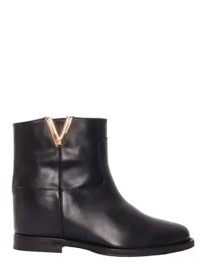 VIA ROMA 15 Smooth Calfskin Ankle Boots With Low Heel And Round Toe - Black