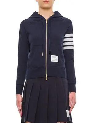 Thom Browne Cotton Zip-up Hoodie With Sporty Stripes - Blue