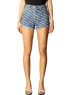 Alexander Wang Denim Mini Shorts With Logo - Blue