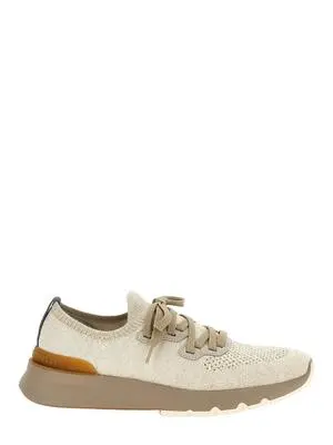 Brunello Cucinelli Brunello Cucinelli Lace-Up Knit Sneakers Beige