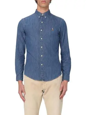 Polo Ralph Lauren Slim Fit Cotton Shirt With Embroidered Pony Logo Denim