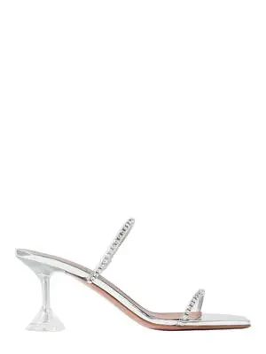 Amina Muaddi Gilda Crystal-embellished Pvc Mules - Neutrals