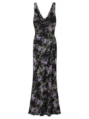 Norma Kamali Draped Floral-print Georgette Gown - Black
