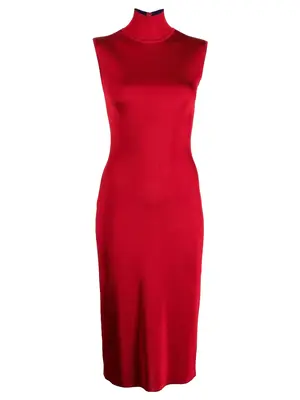 HERVE L. LEROUX Knitted Pencil Dress - Red