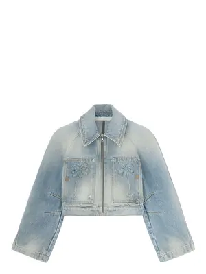 Palm Angels Paris Cropped Denim Jacket - Blue
