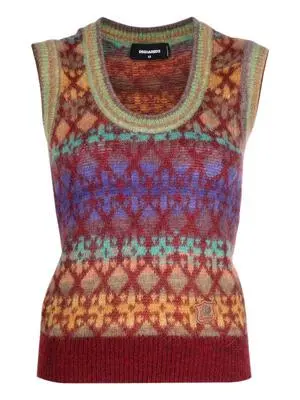 Dsquared2 Jacquard Logo-patch Vest - Brown