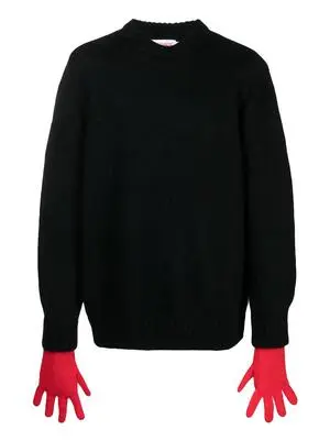 CHARLES JEFFREY Waffle-knit Jumper With Glove Sleeves - Black