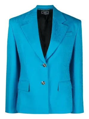 Versace Allover Virgin Wool Jacquard Blazer - Blue