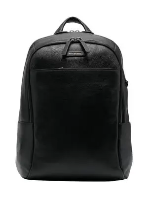 PIQUADRO Logo-plaque Leather Backpack - Black
