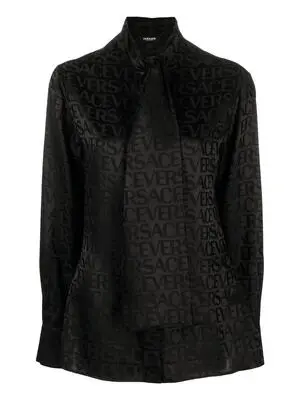 Versace Allover Scarf-tie Shirt - Black