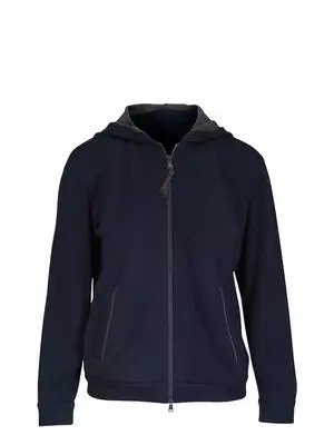 Brunello Cucinelli Zipped Hoodie With Monili Chain Detail - Blue