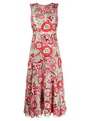 Rachel Gilbert Floral Embroidered Dress - Red