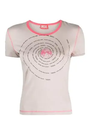 DIESEL® T-uncutie Stretch-cotton T-shirt With Graphic Print - Grey