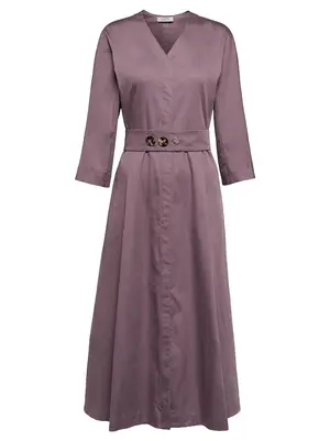 Max Mara Pleated Cotton Midi Dress - Purple