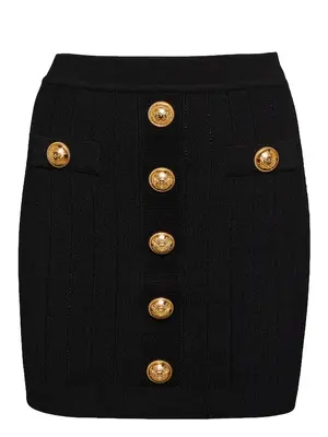 Balmain High-rise Knit Miniskirt - Black