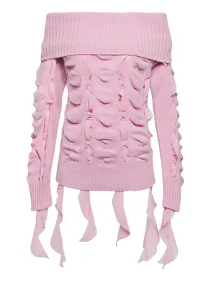 Blumarine Rushed Off-shoulder Wool Sweater - Pink