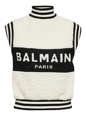 Balmain Logo Jacquard Bouclé Top - White