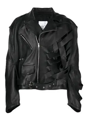 Natasha Zinko Deconstructed Leather Biker Jacket - Black