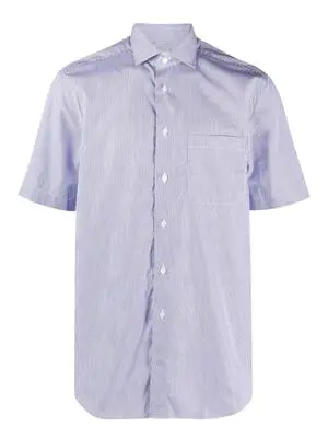 XACUS Striped Short-sleeve Cotton Shirt - Blue