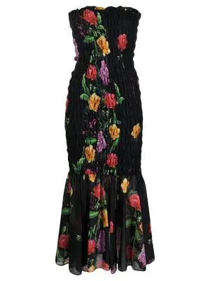 Charo Ruiz Ibiza Floral-print Strapless Midi Dress - Black
