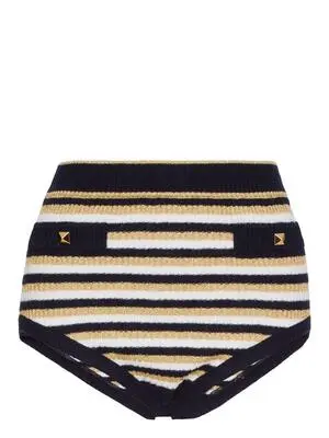 Valentino Garavani Striped Lurex Mini Shorts - Blue